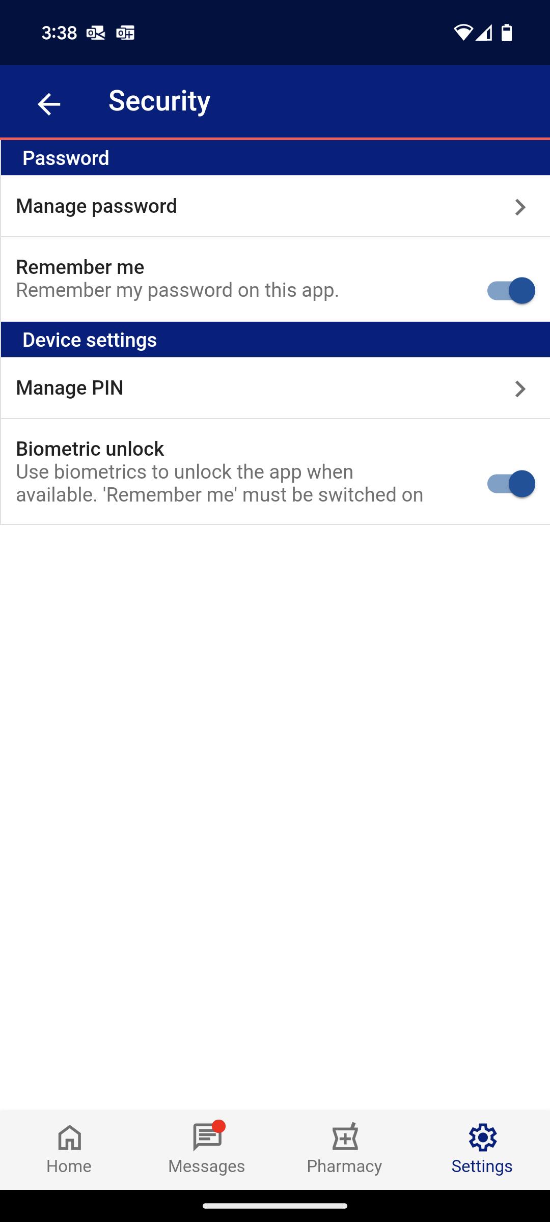 Biometric Login and PIN – MedAdvisor