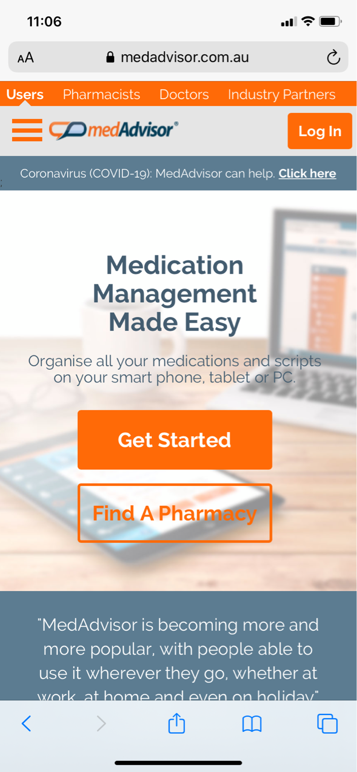 How do I log in to MedAdvisor on my iPhone without downloading the app ...