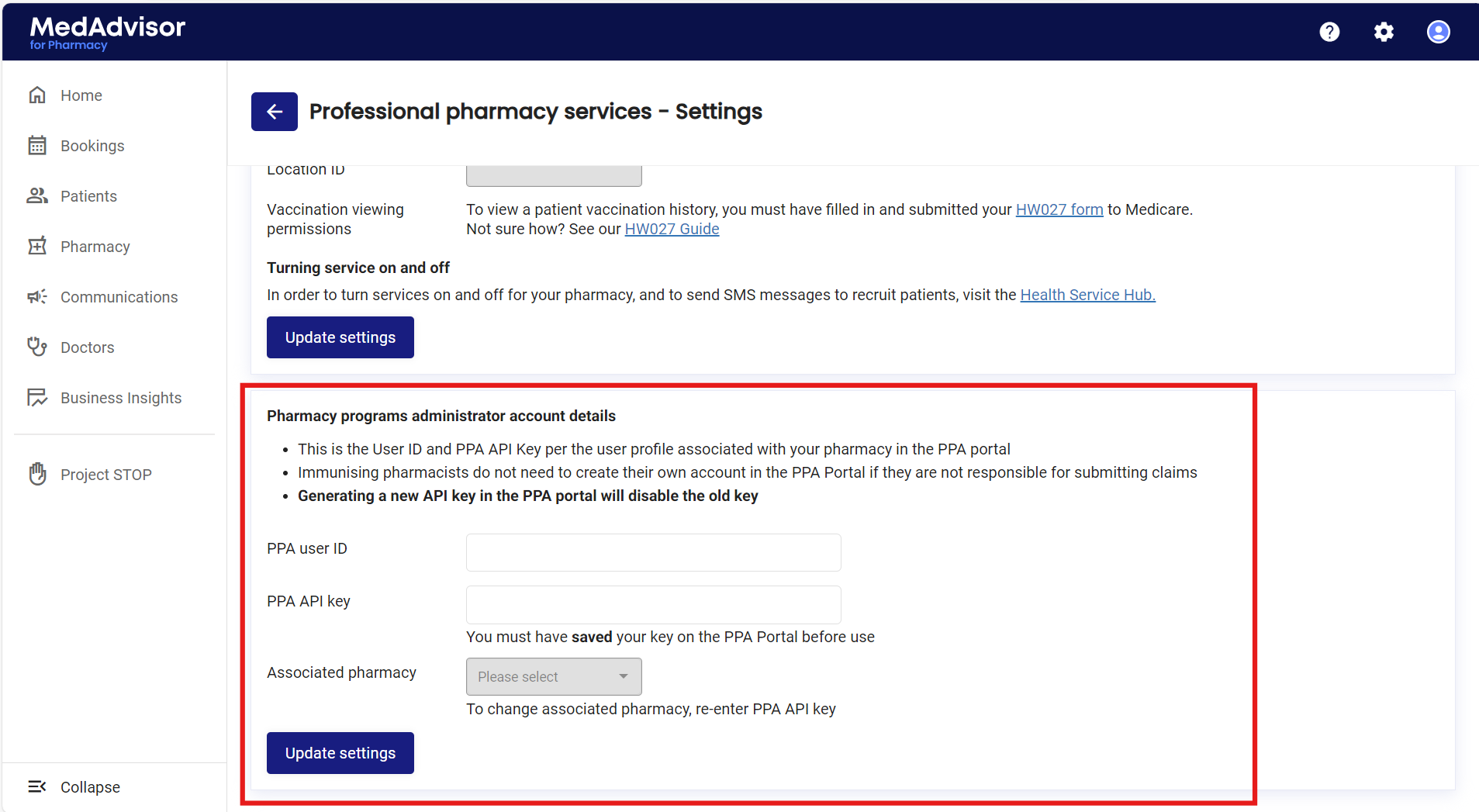 Pharmacy Programs Administrator (PPA) Settings - Set Up – MedAdvisor